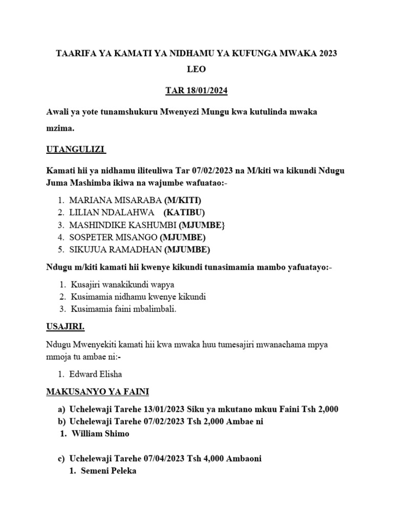 Taarifa Ya Nidhamu Ya Kufunga Mwaka 2023 Leo Tar | PDF