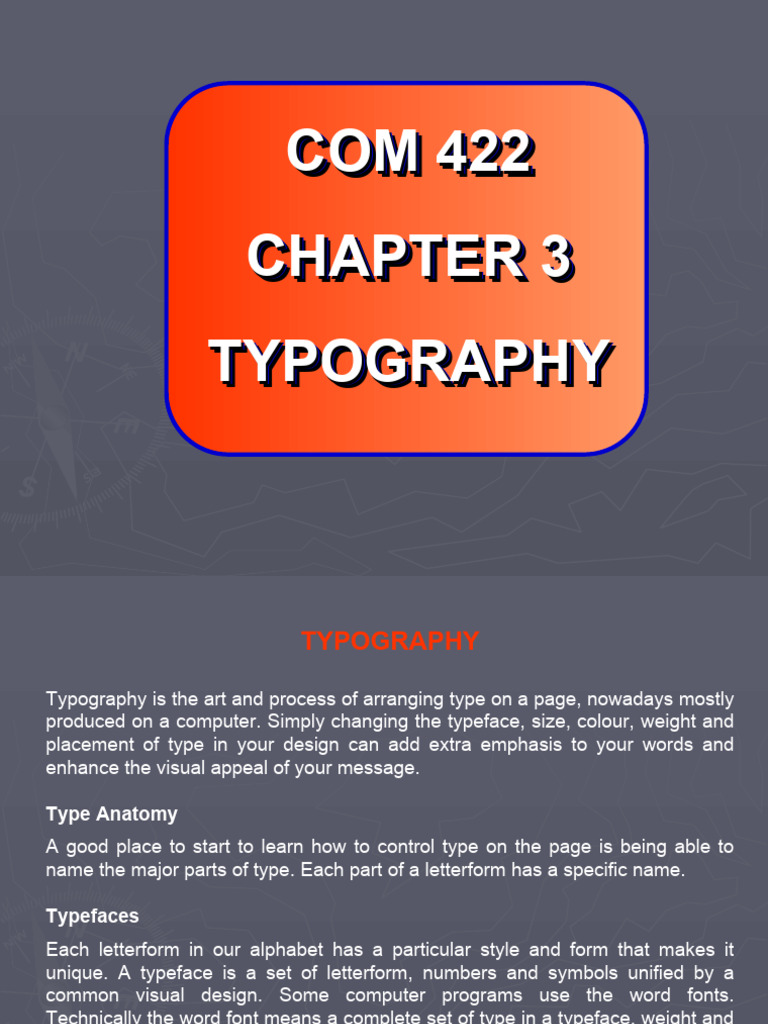Com 422 Chap3 Typography | PDF | Typefaces | Serif