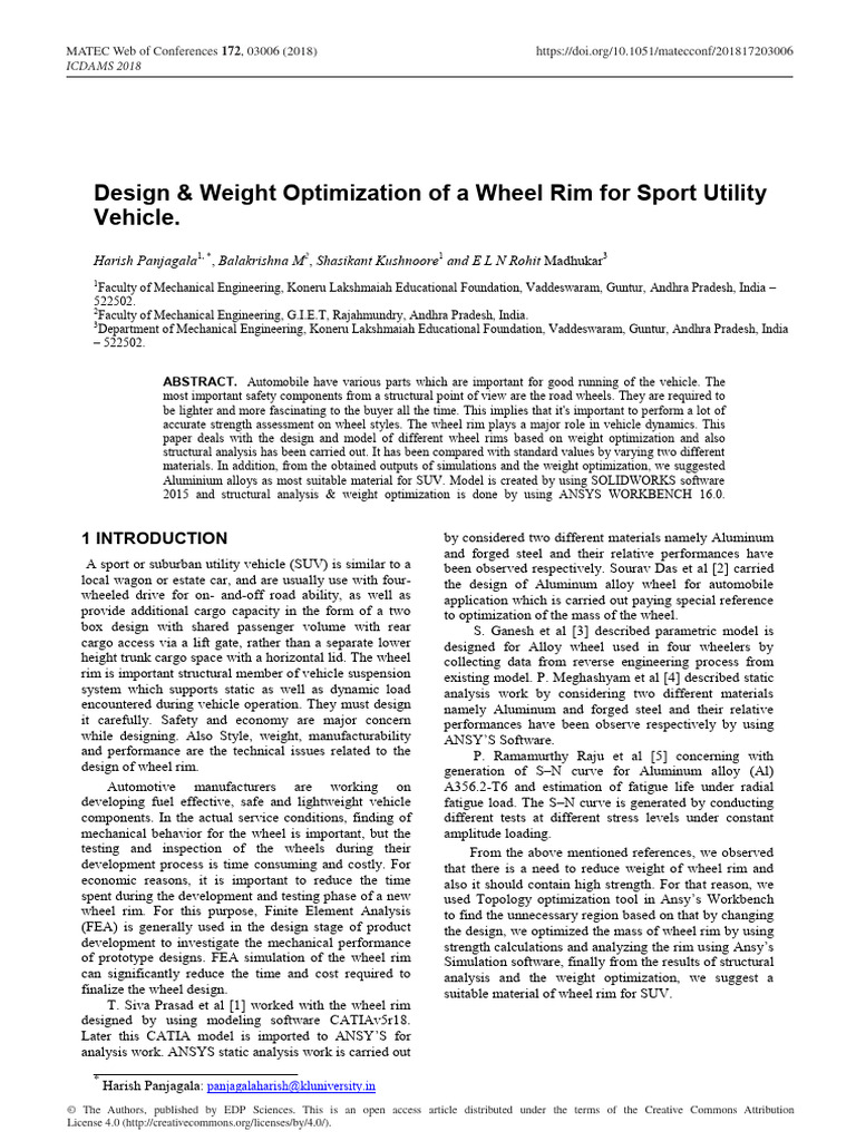 Design Weight Optimization of A Wheel Rim For Spor | PDF | Fatigue ...