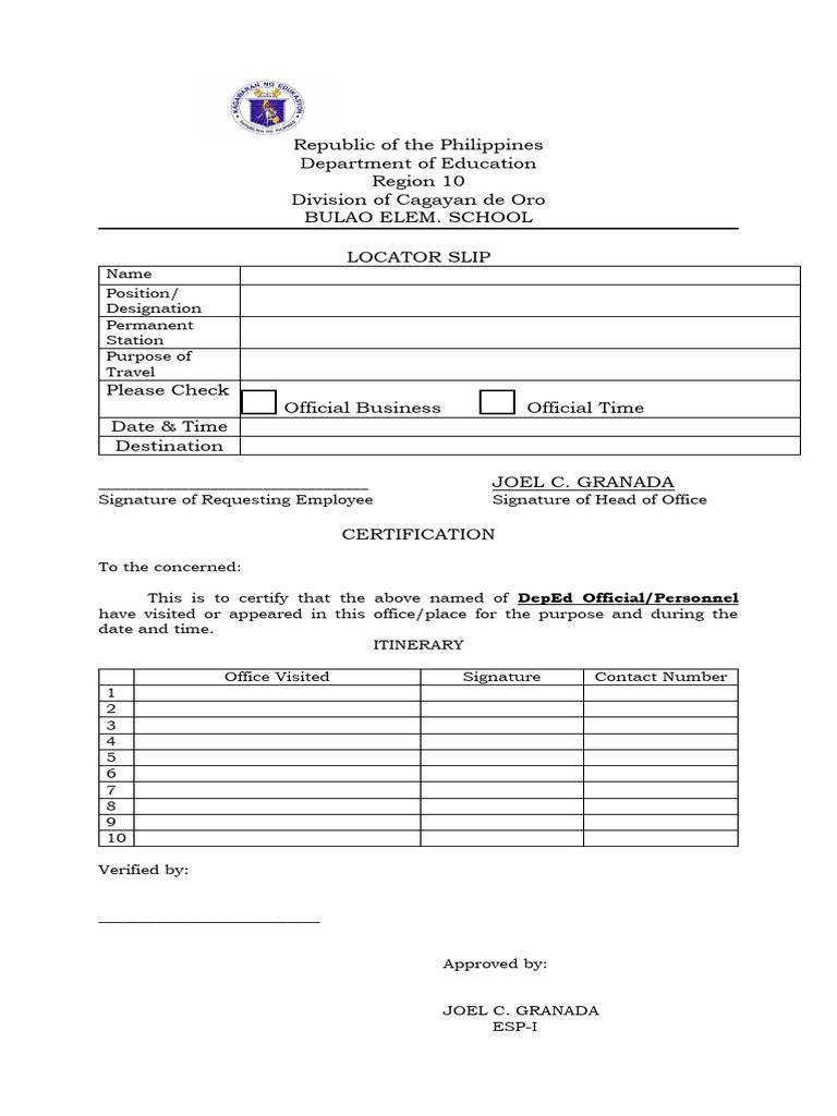 Locator Slip for DepEd Personnel | PDF