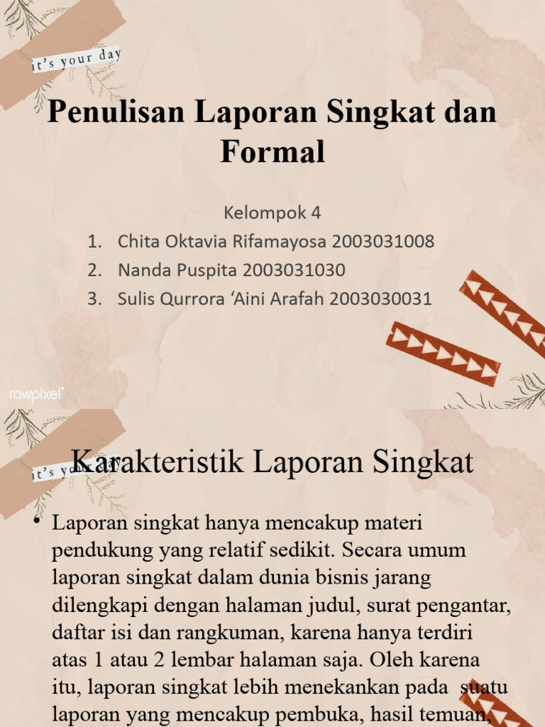 Penulisan Laporan Singkat Dan Formal - KEL 4 | PDF | Karier & Perkembangan
