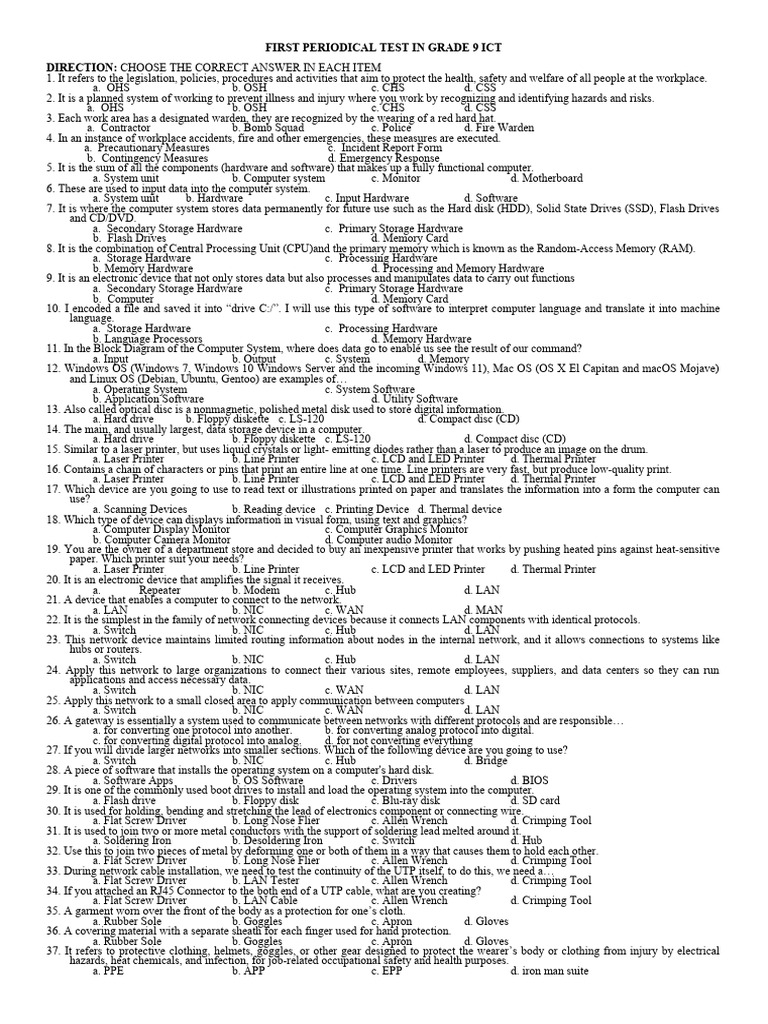 First Periodical Test in Grade 9 Ict - Css 2023-2024 | PDF | Computer ...