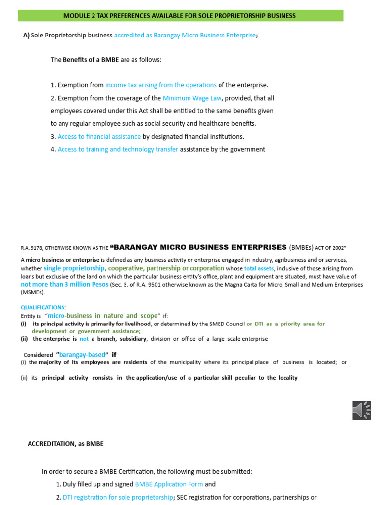 Module 3 Tax Preferences Available For Sole Proprietorship Business ...