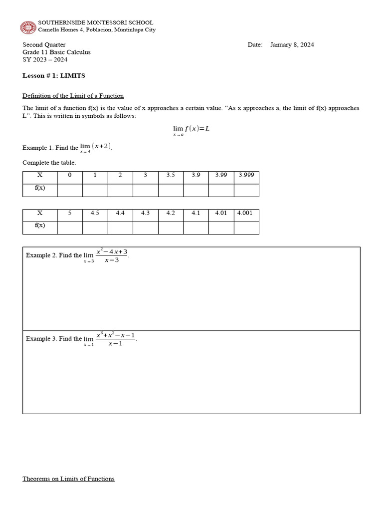 Notes1 Limits Basiccalculus Pdf Limit Mathematics Function 4410