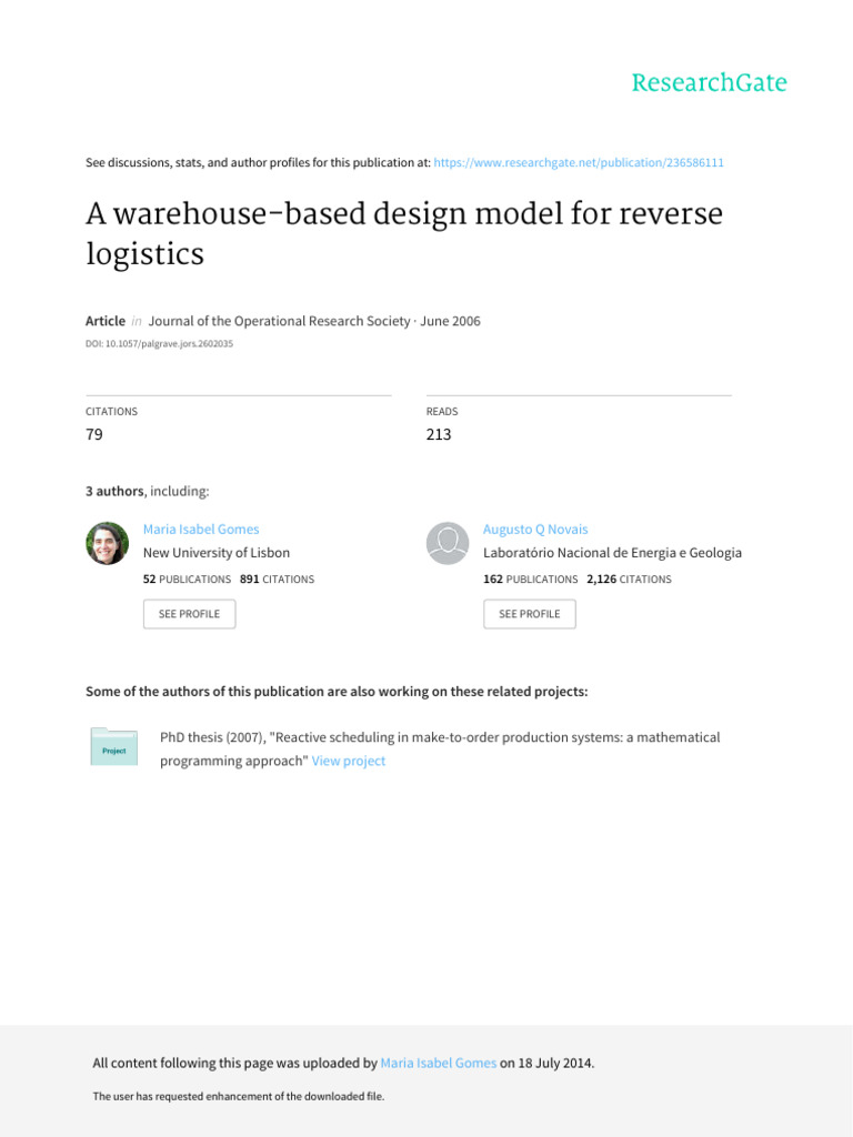 RL-08 A Warehouse-Based Design Model For Reverse Logistics | PDF | Supply Chain | Logistics