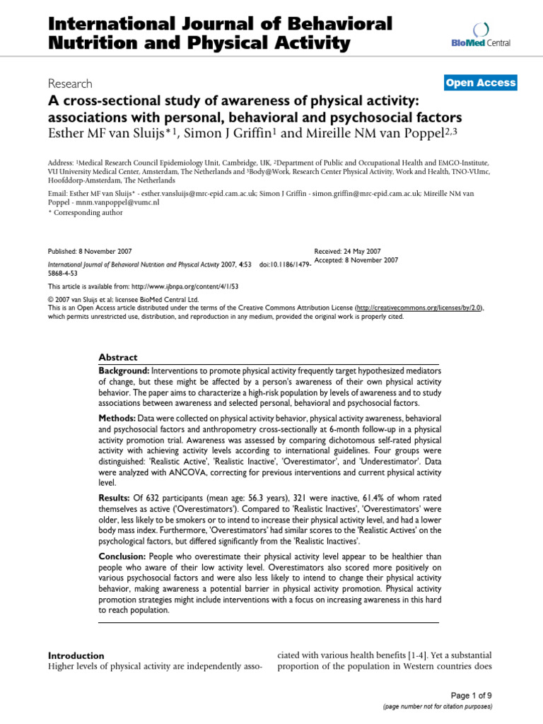 A Cross-Sectional Study of Awareness of Physical Activity Associations ...