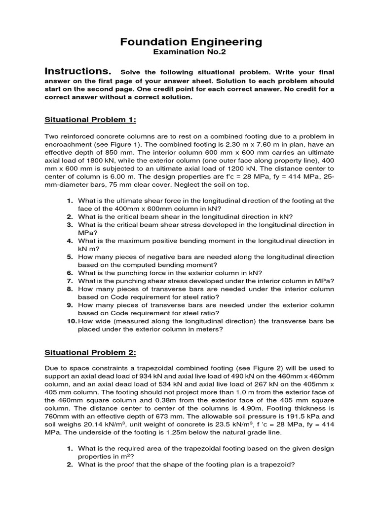 Exam No. 2 Combined FTG | PDF | Bending | Column
