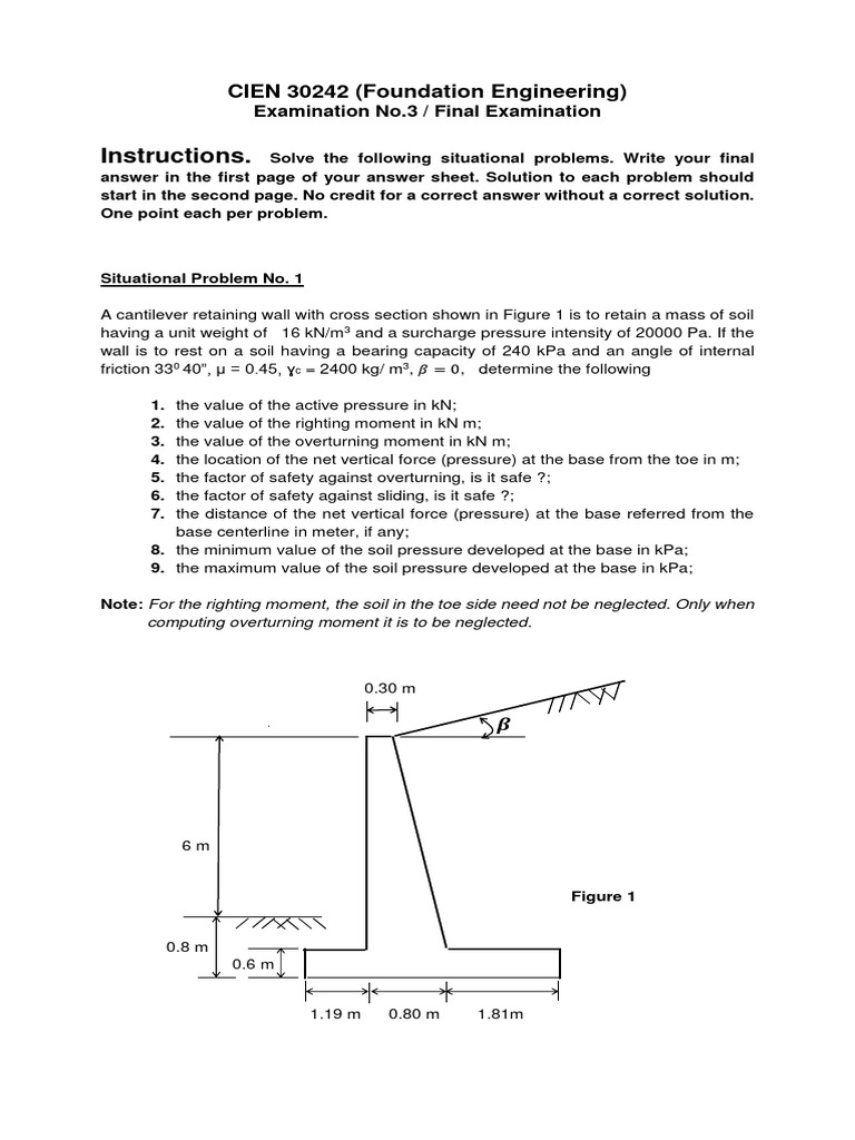 Exam No.3 Retaining Wall - Piles | PDF | Home & Garden