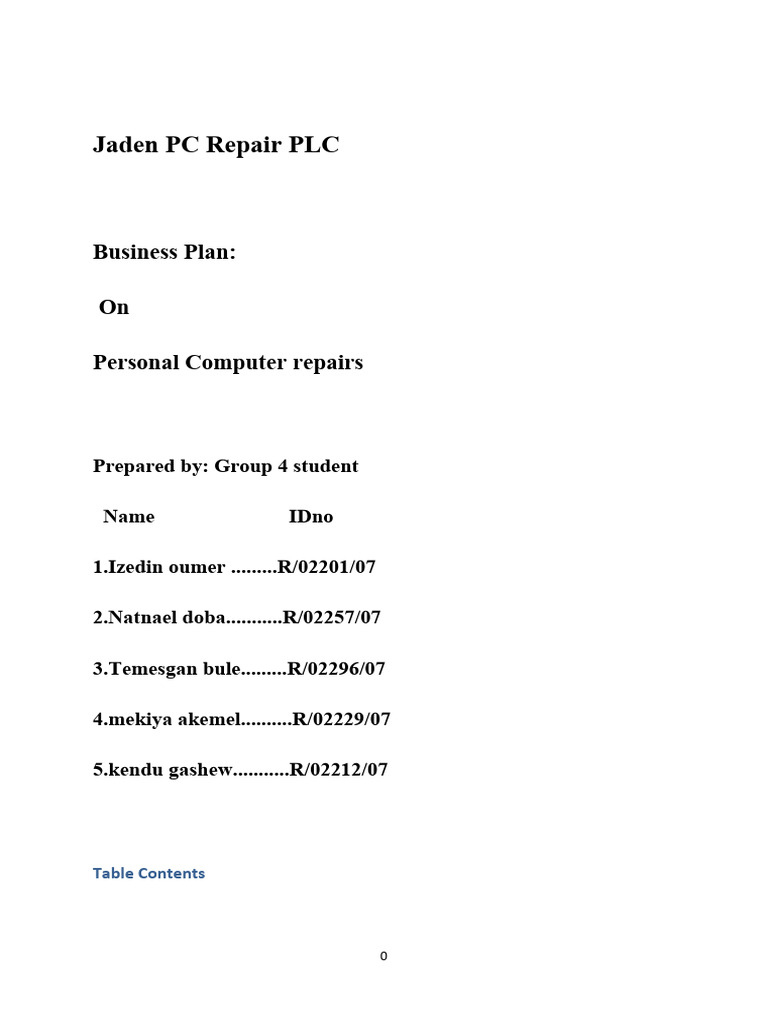 Jaden PC Repair Business Plan Overview | PDF | Business Process | Economies