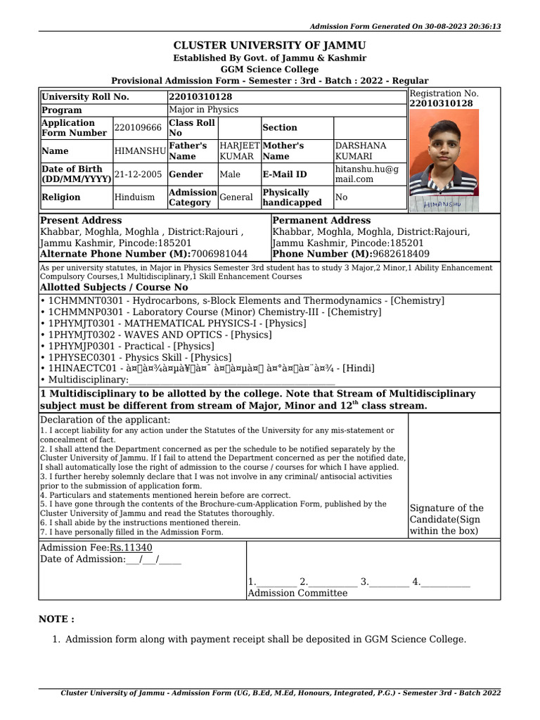 Admission Form 3 Batch 2022 | PDF | Postgraduate Education