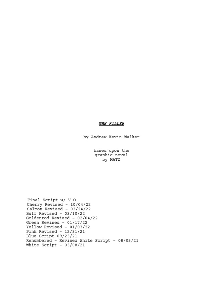 The Killer Final Script - W - Vo | PDF | Sink | Stairs