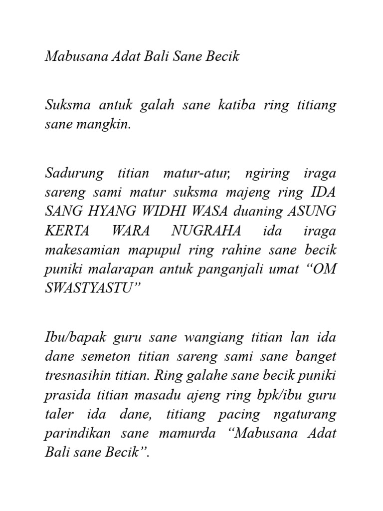 Mabusana Adat Bali Sane Becik | PDF