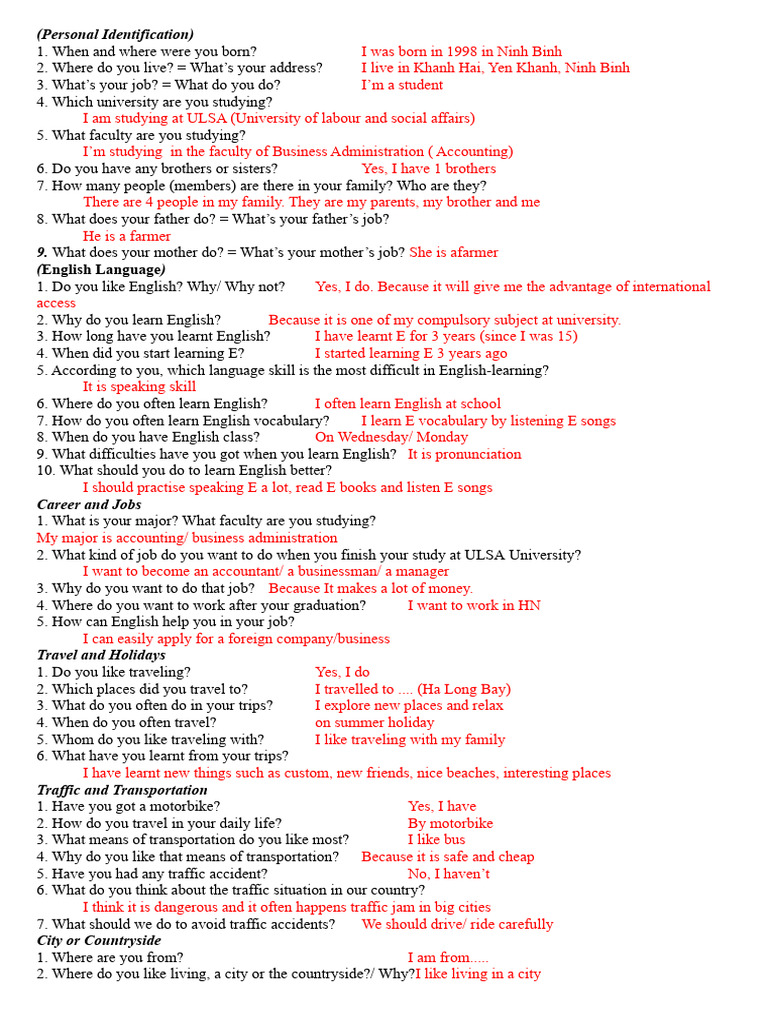 Question and Responses (Personal Identification) | PDF