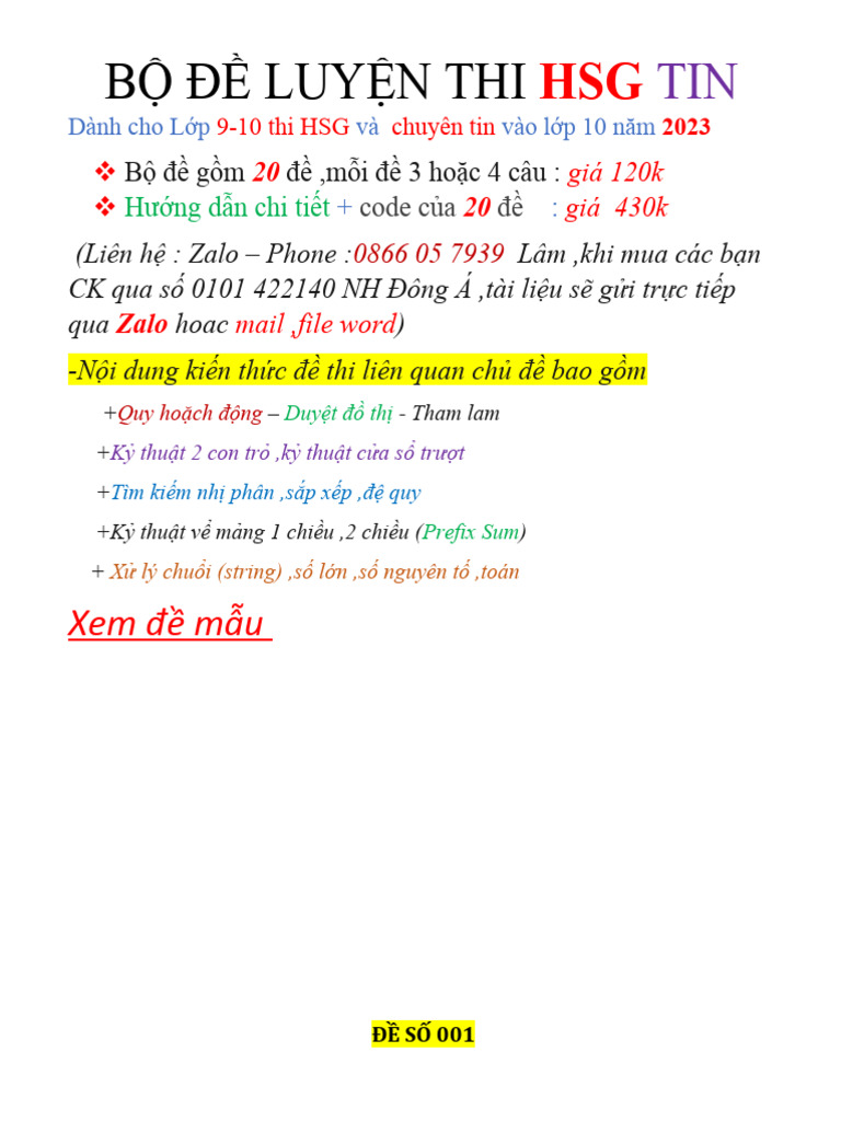 BỘ ĐỀ LUYỆN THI HSG TIN | PDF