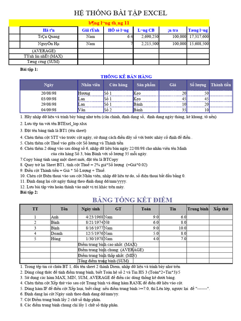 Bai Tap Excel | PDF