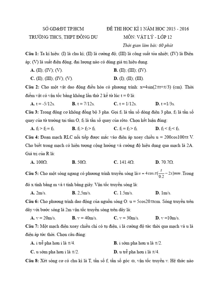 De On Thi Vat Li 12 7 | PDF