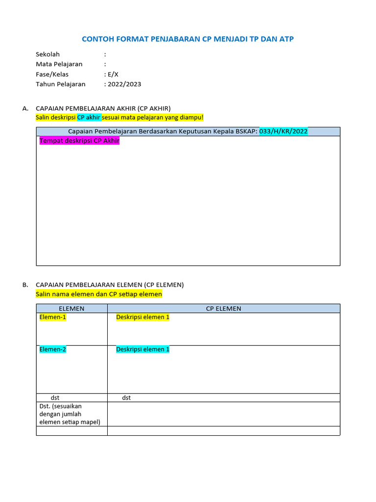 01c. Contoh Format Penjabaran CP Menjadi TP Dan ATP-SMA-Fase E (1) Eko | PDF | Metode & Bahan Ajar