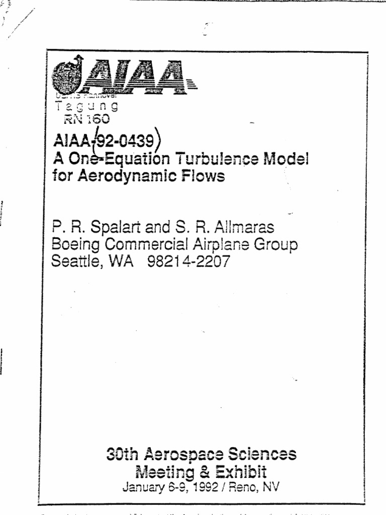 (CFD - AIAA 92 0434) A One-Equation Turbulence Model For Aerodynamic ...