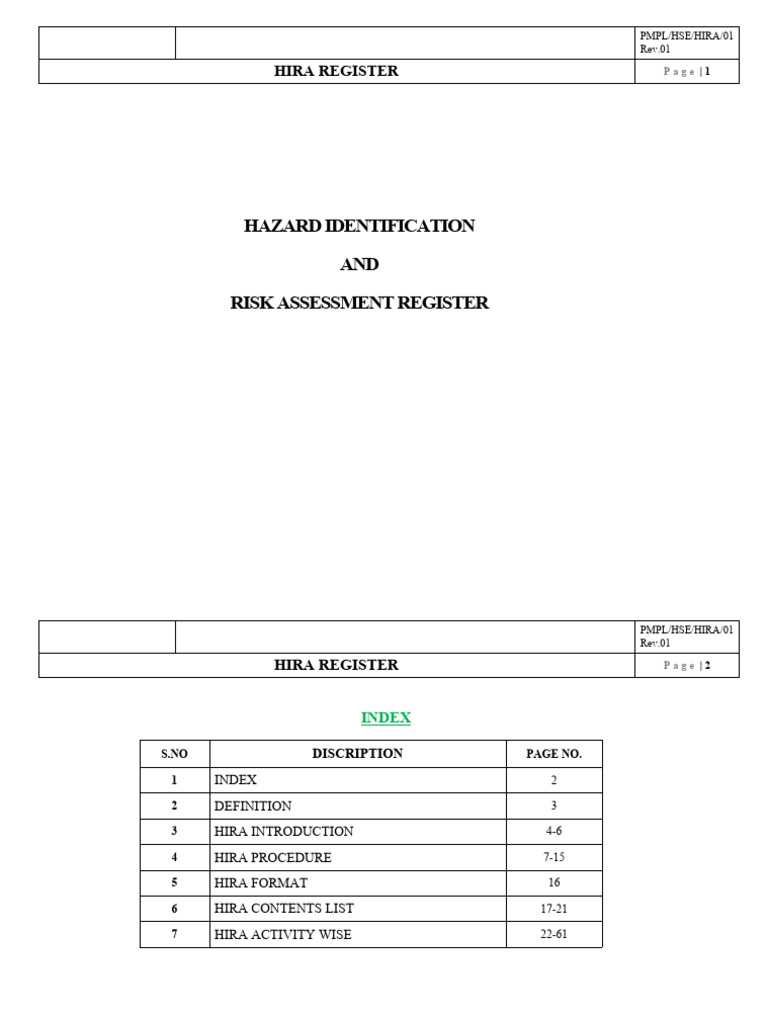 Hira Register | Download Free PDF | Risk | Hazards
