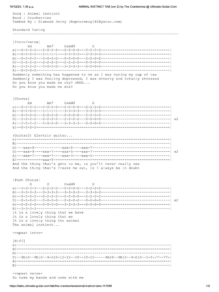 Animal Instinct - The Cranberries | PDF