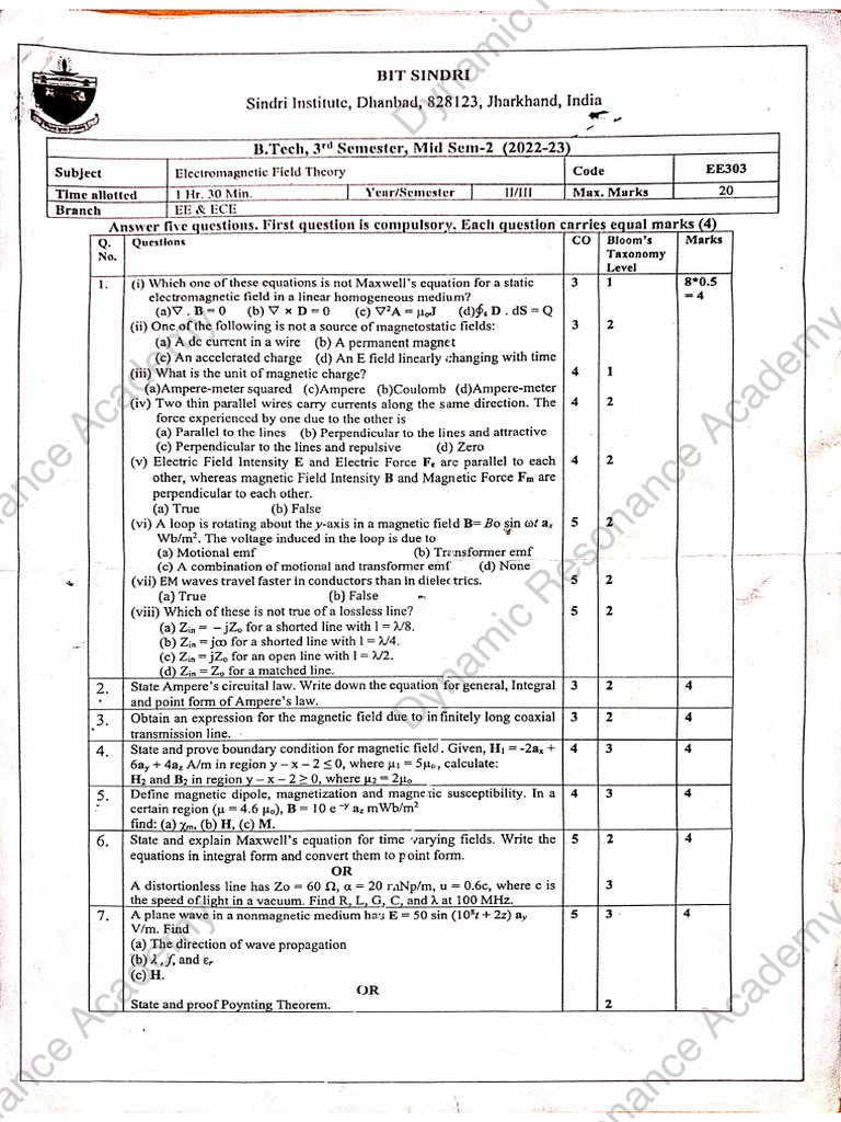 EE 2nd MidSem BIT | PDF