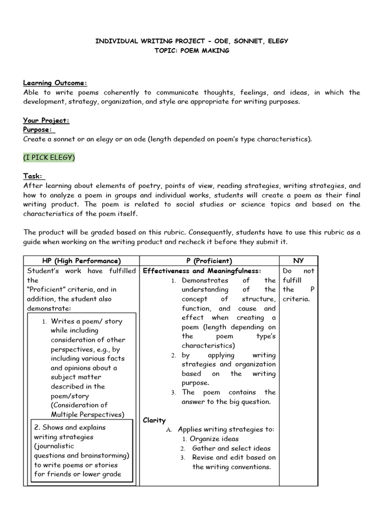 Elegy Writing Project Guidelines | PDF | Poetry | Cognition