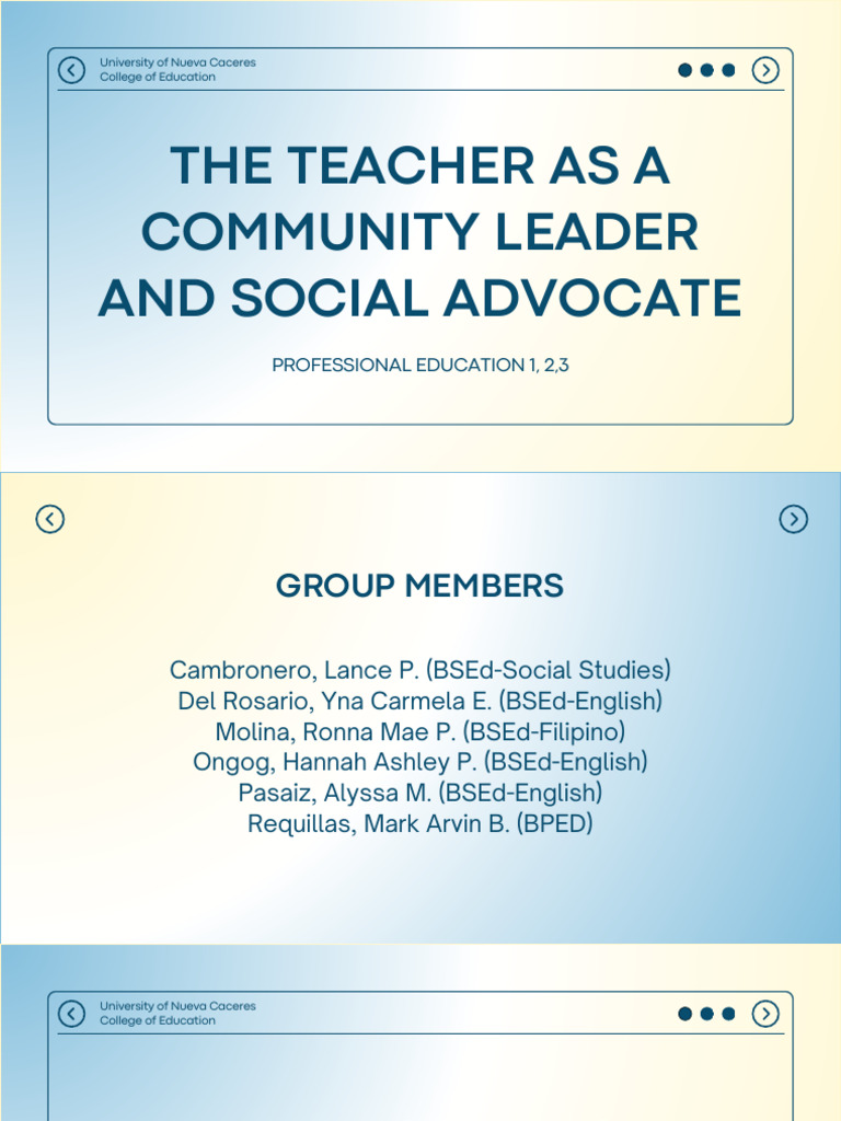 The Teacher As Community Leader and As Social Advocate | PDF | Teachers ...