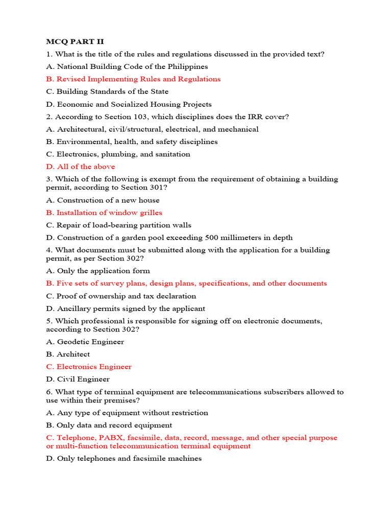 MCQ Part Ii | PDF | Telecommunications | Building Code