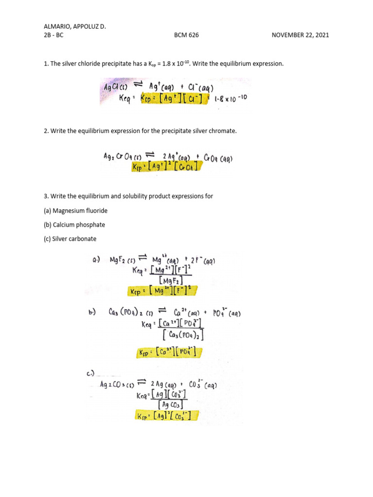 Silver Chromate and Ksp Calculations | PDF | Chemical Substances ...