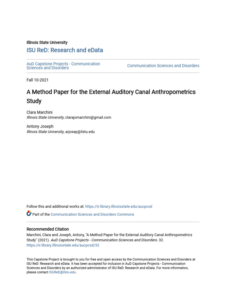 A Method Paper For The External Auditory Canal Anthropometrics Study ...