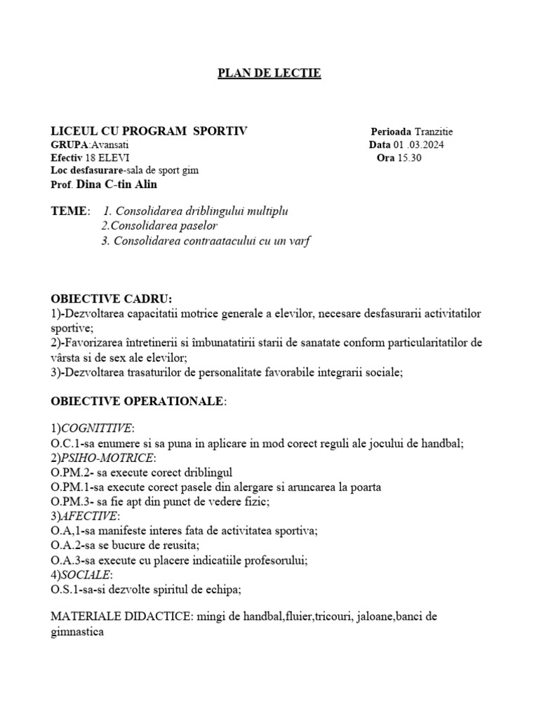 Plan Lectie - Dina C-Tin Alin | PDF