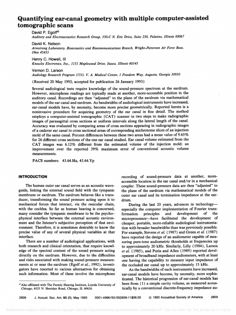 Quantifying Ear Canal Geometry With Multiple Computer-Assisted Tomographic Scans | PDF | Ear ...
