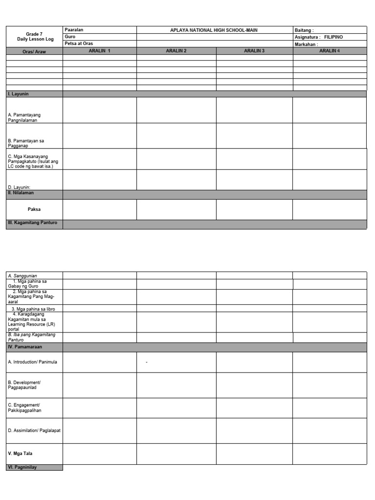DLL IDEA Format Filipino | PDF