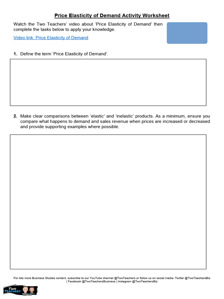 Price Elasticity of Demand Worksheet | PDF | Price Elasticity Of Demand ...
