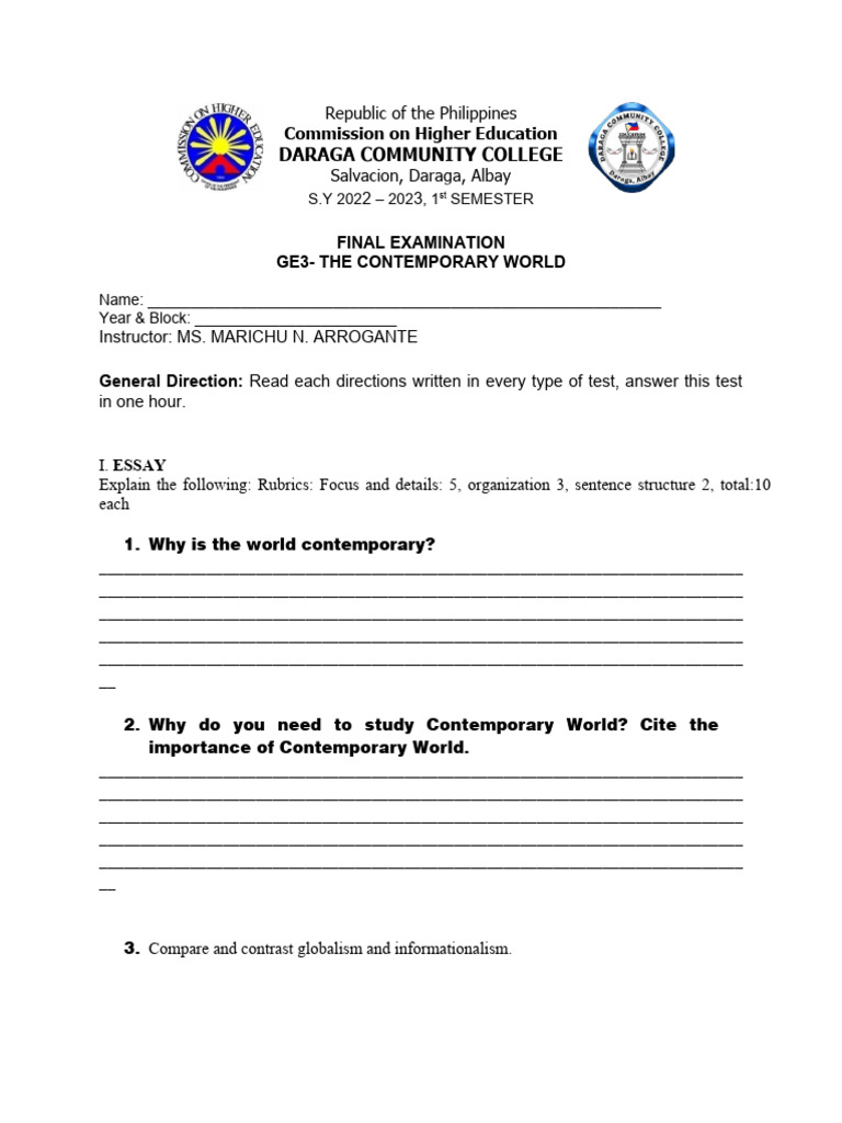 Contemporary World Exam Guide | PDF | Poverty | Poverty & Homelessness