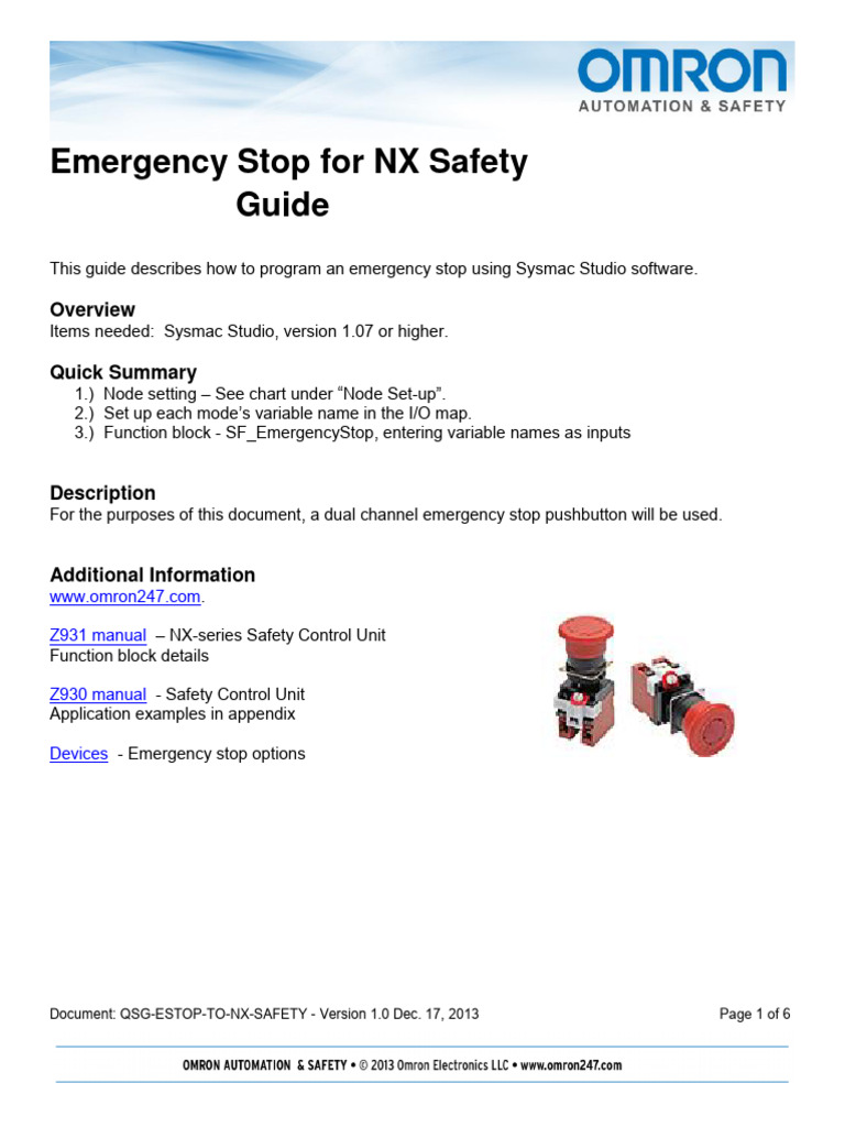 NX Safety Emergency Stop QuickStartGuide en 201312 | PDF | Input/Output | Parameter (Computer ...