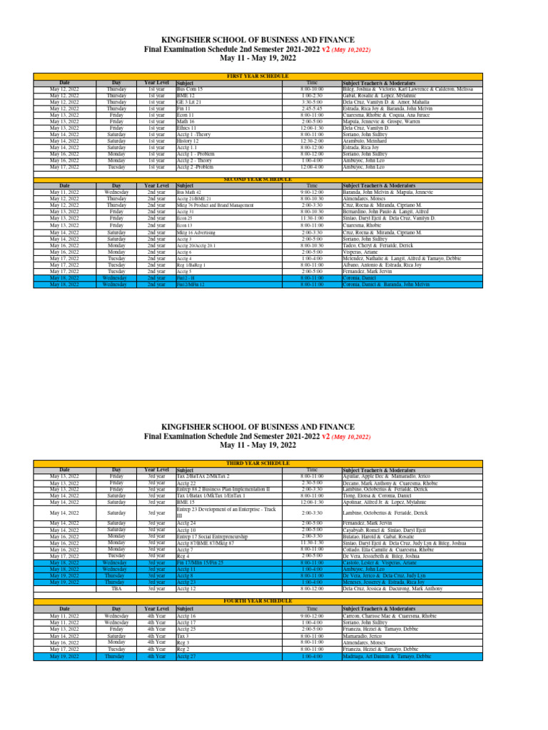 2nd Sem 2021 2022 Final Examination Schedule v2 | PDF | Fasting | April ...
