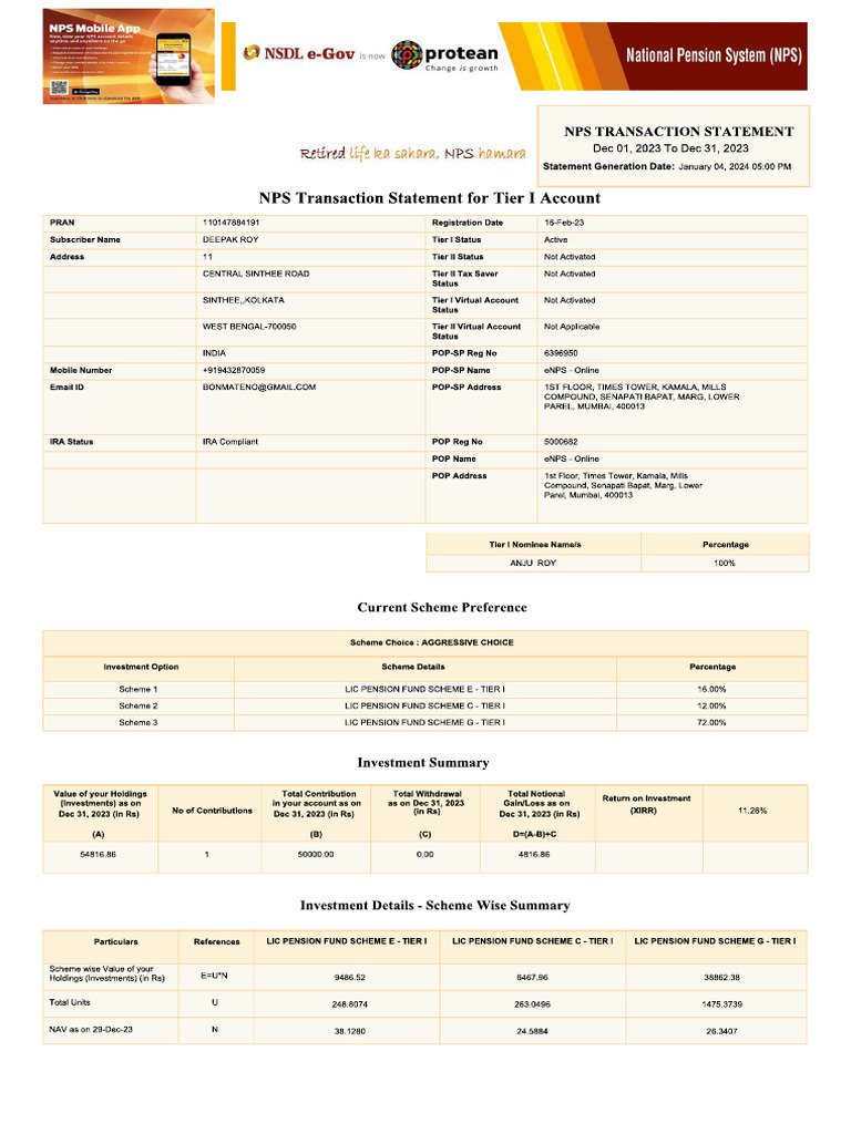 NPS Receipt PDF | PDF