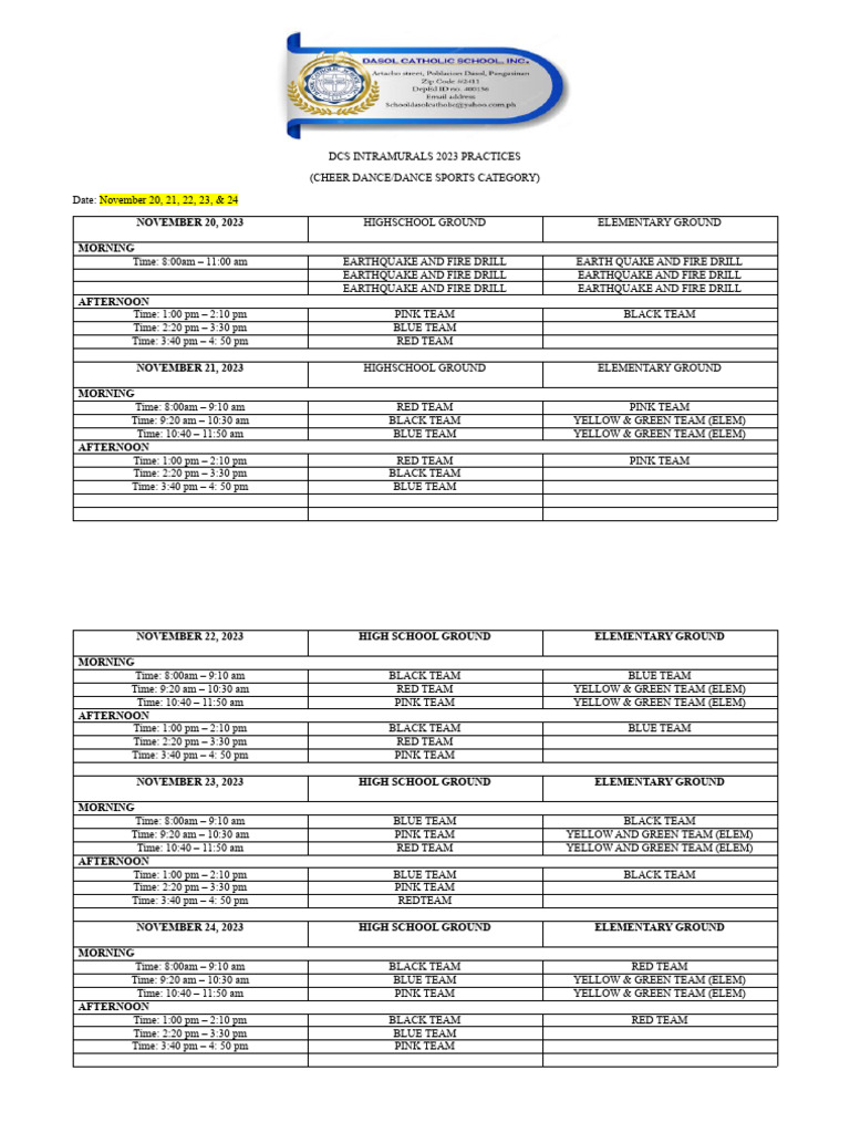 Dcs-Intrams-2023-Practices and Elimination Schedule | PDF