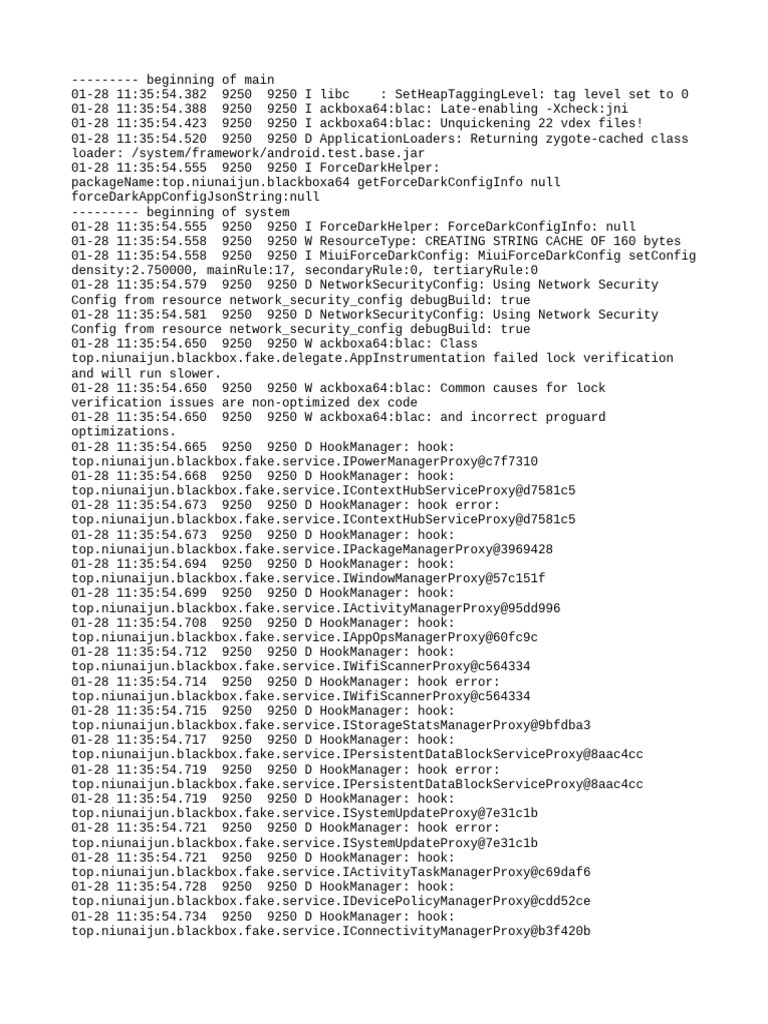Top - Niunaijun.blackboxa64 Logcat | PDF | Android (Operating System) | Operating System Technology