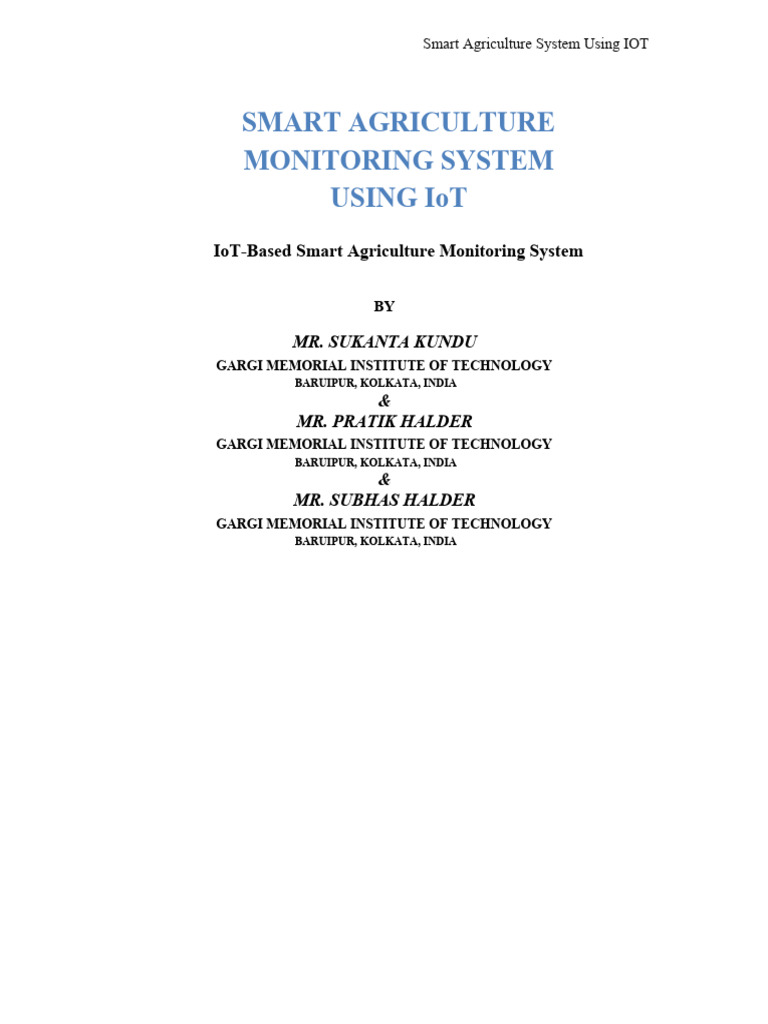 SMART AGRICULTURE MONITORING SYSTEM USING IoT | PDF | Internet Of ...