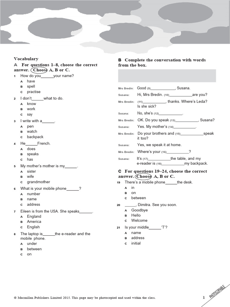 Beginner Grammar and Vocabulary Test | PDF | Linguistics | Human ...