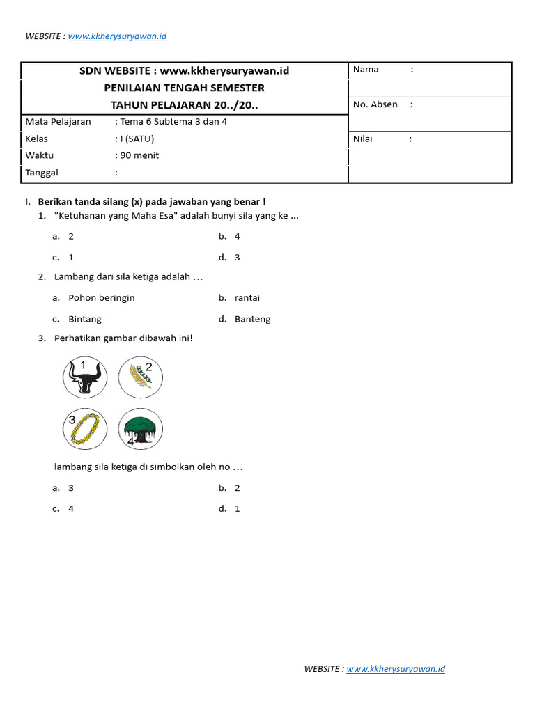 Soal PTS Kelas 1 Tema 6 Subtema 3 Dan 4 - WEBSITE WWW - Kkherysuryawan.id | PDF