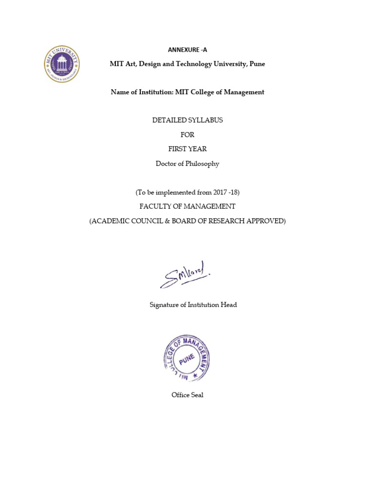 MIT Course Structure & Detailed Syllabus PHD Revised 9th Dec 2020 | PDF