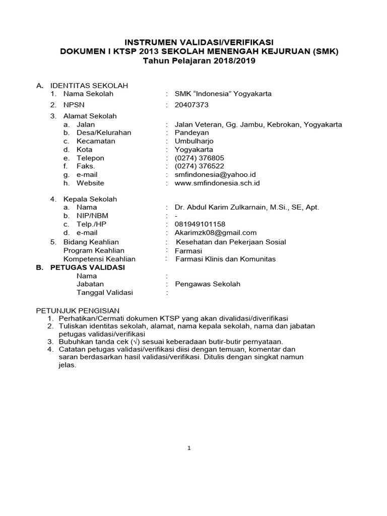 Instrumen Validasi KTSP Revisi 2018 | PDF | Karier & Perkembangan