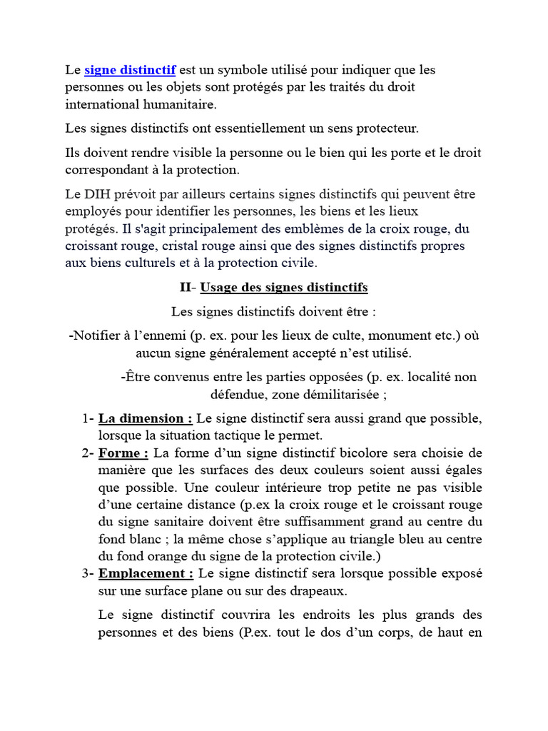 Signes distinctifs en droit humanitaire | PDF | Mouvement international ...