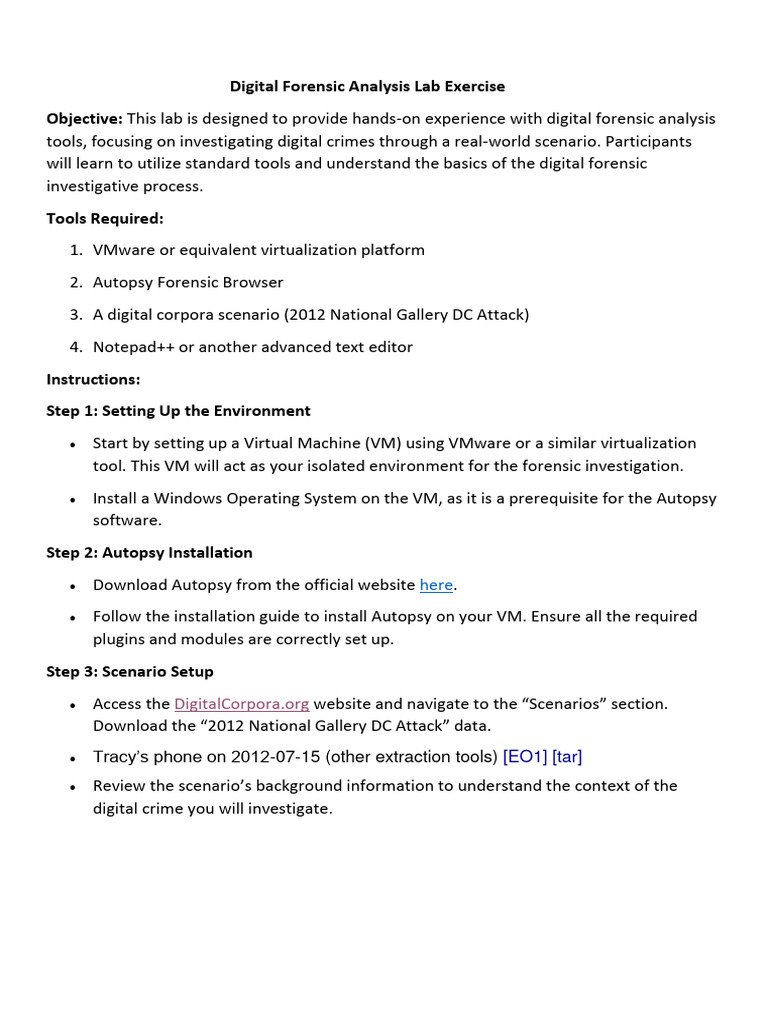 Digital Forensic Analysis Lab Exercise | PDF | Virtual Machine | Digital Forensics