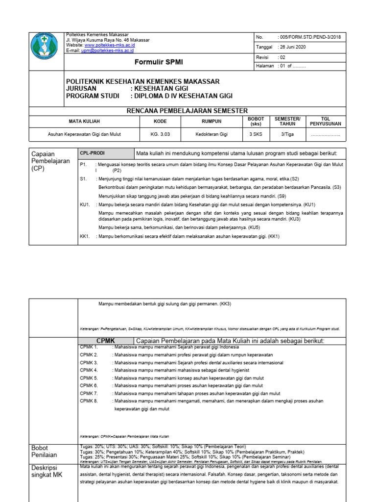 RPS (Praktek) Asuhan Keperawatan Gigi Dan Mulut | PDF