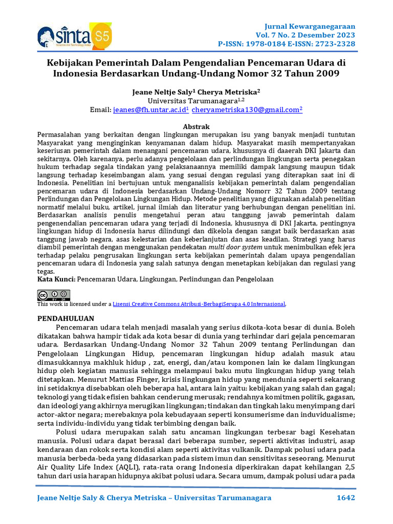 Kebijakan Pemerintah Dalam Pengendalian Pencemaran Udara Di Indonesia Berdasarkan Undang-Undang ...