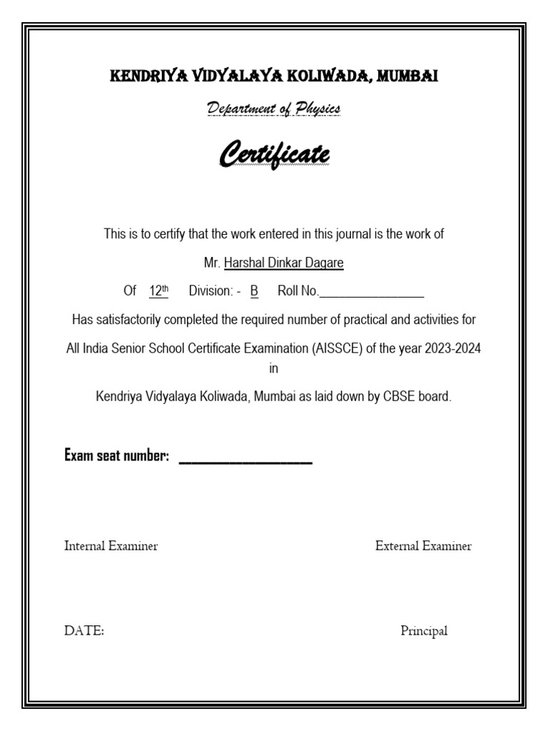 Practical Certificate 2023 2024 | PDF